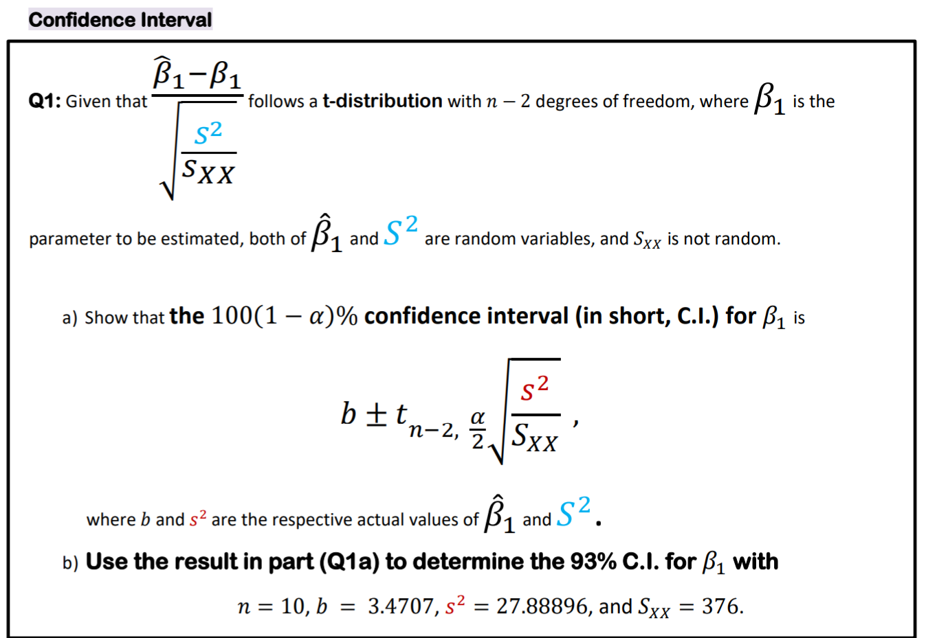 Solved Confidence Interval B1-B1 Q1: Given that follows a | Chegg.com