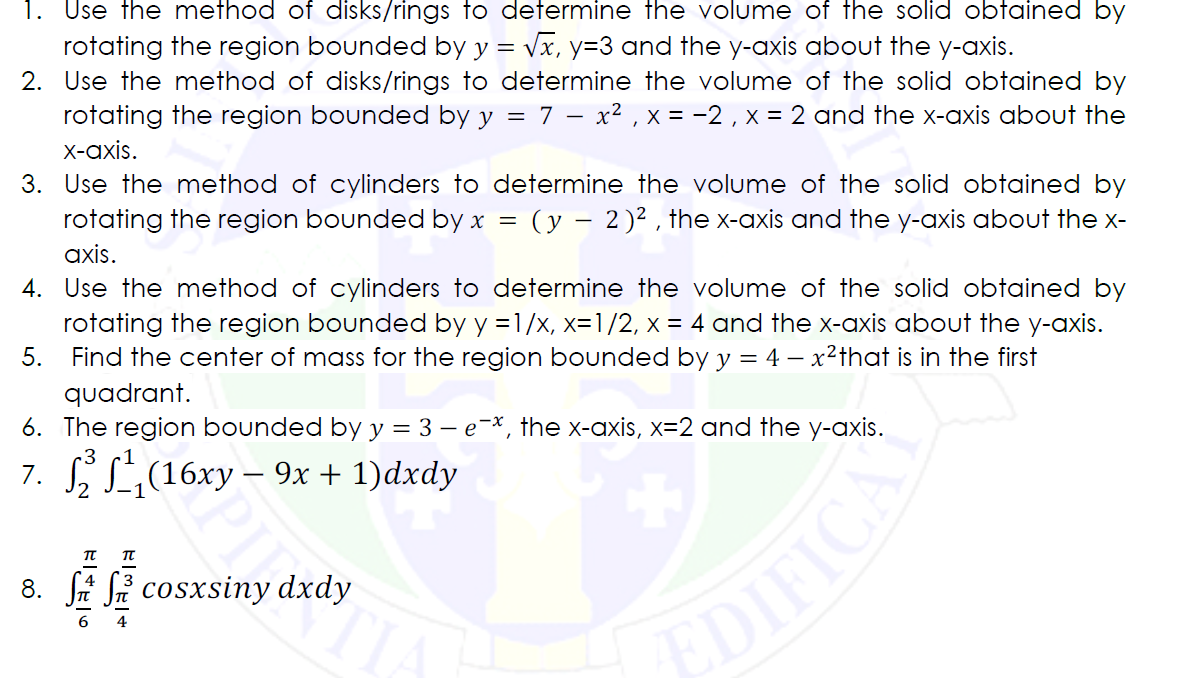 Solved 1. Use the method of disks/rings to determine the | Chegg.com