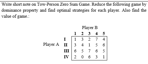 Solved Write short note on Tow-Person Zero Sum Game. Reduce | Chegg.com