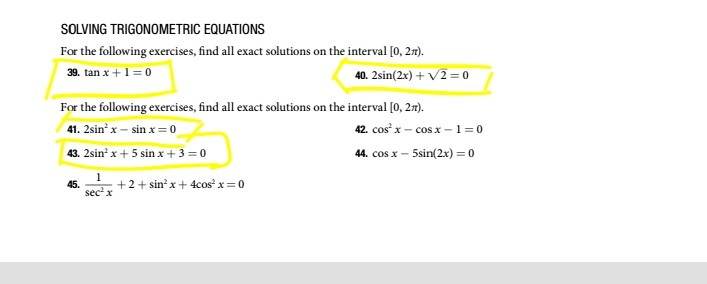 Solved SOLVING TRIGONOMETRIC EQUATIONS For the following | Chegg.com