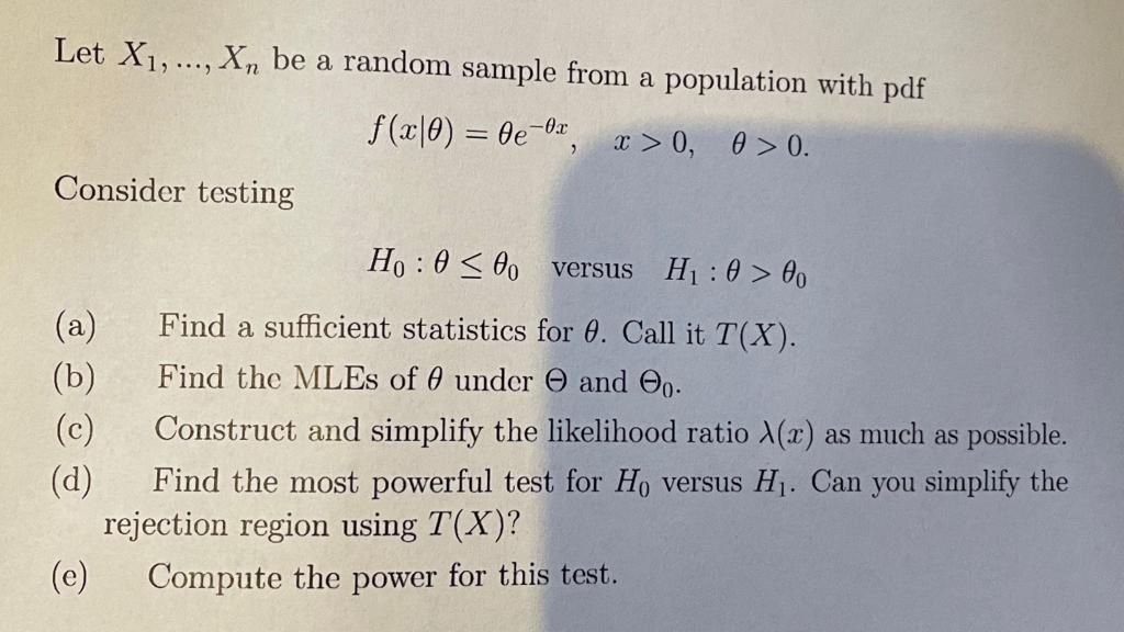 Solved Let X1,…,Xn be a random sample from a population with | Chegg.com