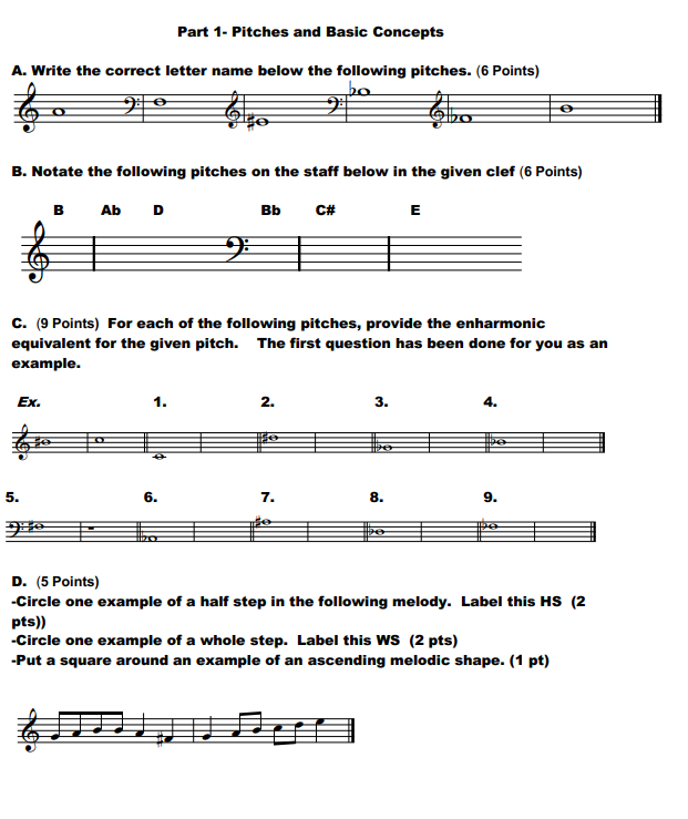 Part 1 - Pitches and Basic Concepts A. Write the | Chegg.com