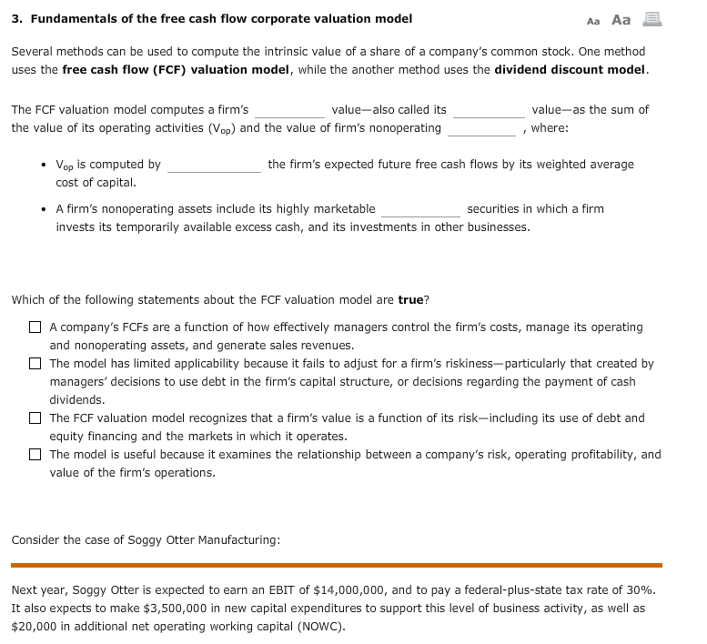 Solved 3. Fundamentals of the free cash flow corporate | Chegg.com