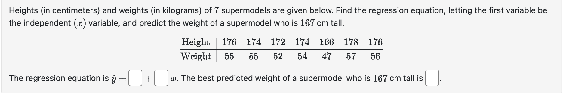 Solved Heights (in centimeters) and weights (in kilograms) | Chegg.com