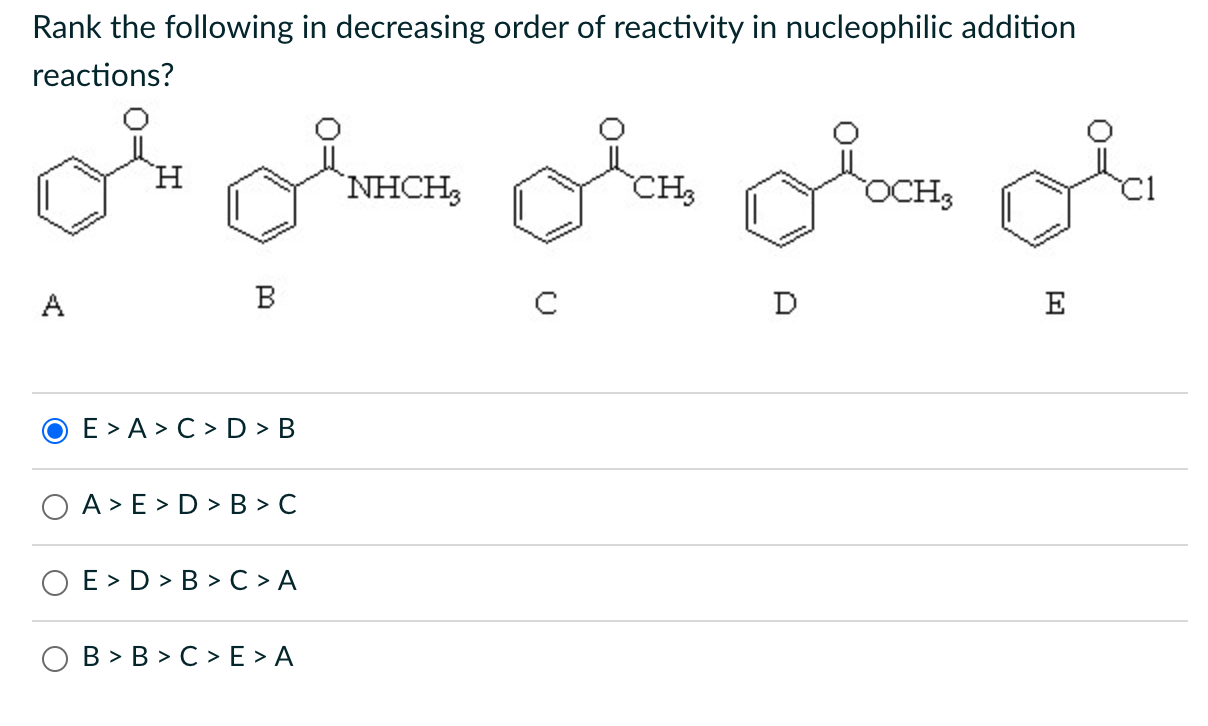Solved Rank the following in decreasing order of reactivity | Chegg.com