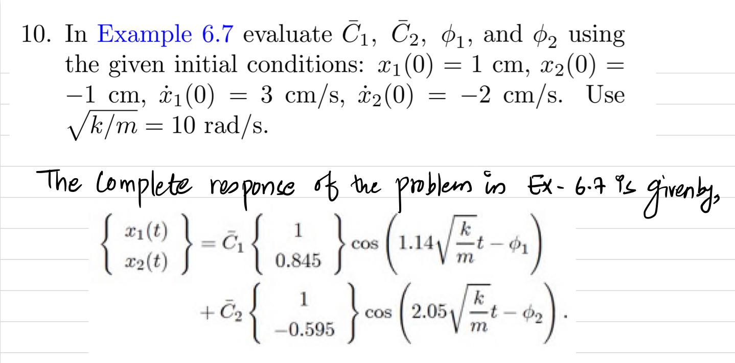 Solved = = 10. In Example 6.7 evaluate C1, C2, 01, and $2 | Chegg.com