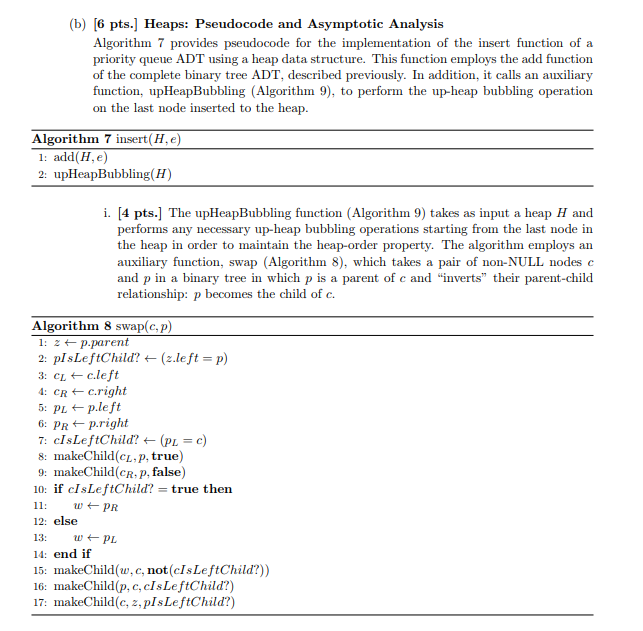 (b) [6 pts.] Heaps: Pseudocode and Asymptotic | Chegg.com