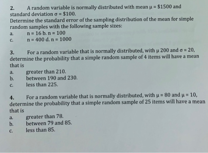 Solved 2. A random variable is normally distributed with | Chegg.com