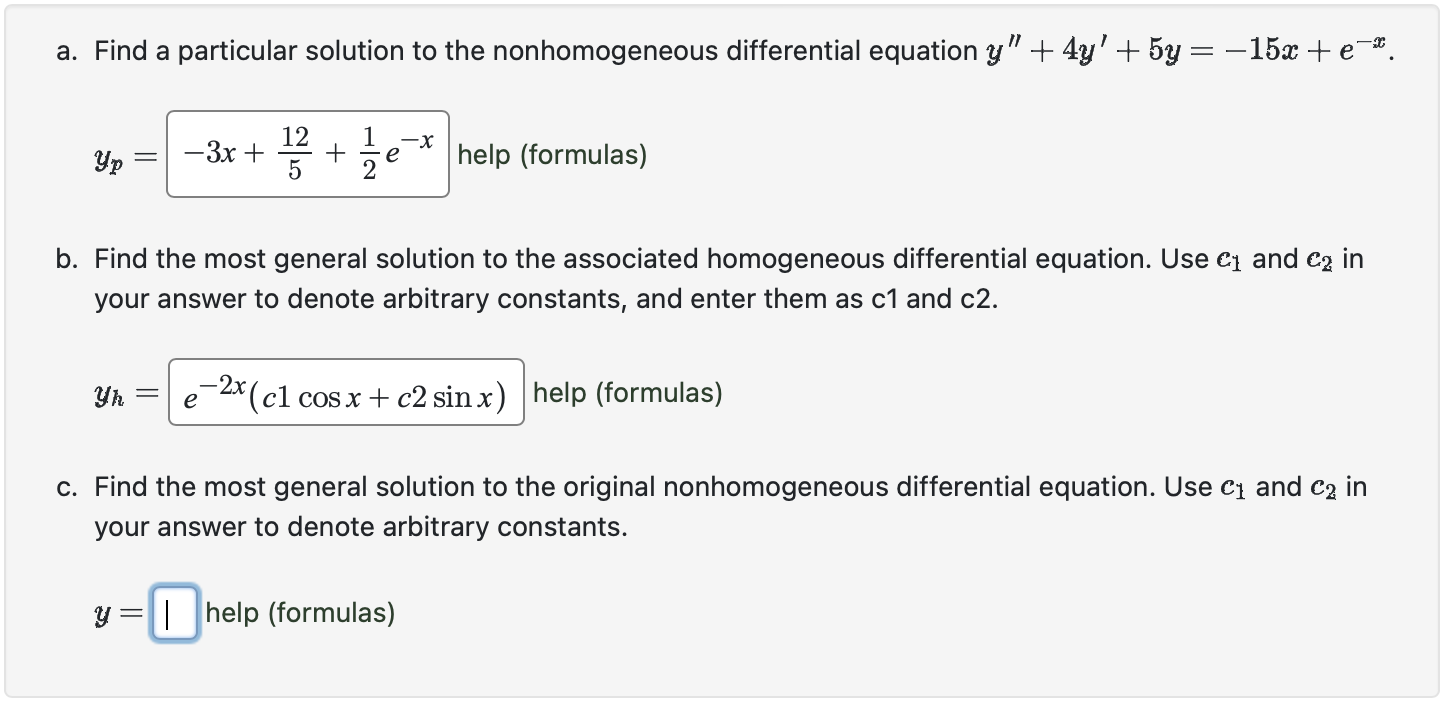 Solved a. ﻿Find a particular solution to the nonhomogeneous | Chegg.com