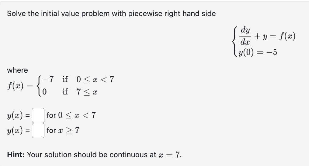 Solved Solve the initial value problem with piecewise right | Chegg.com
