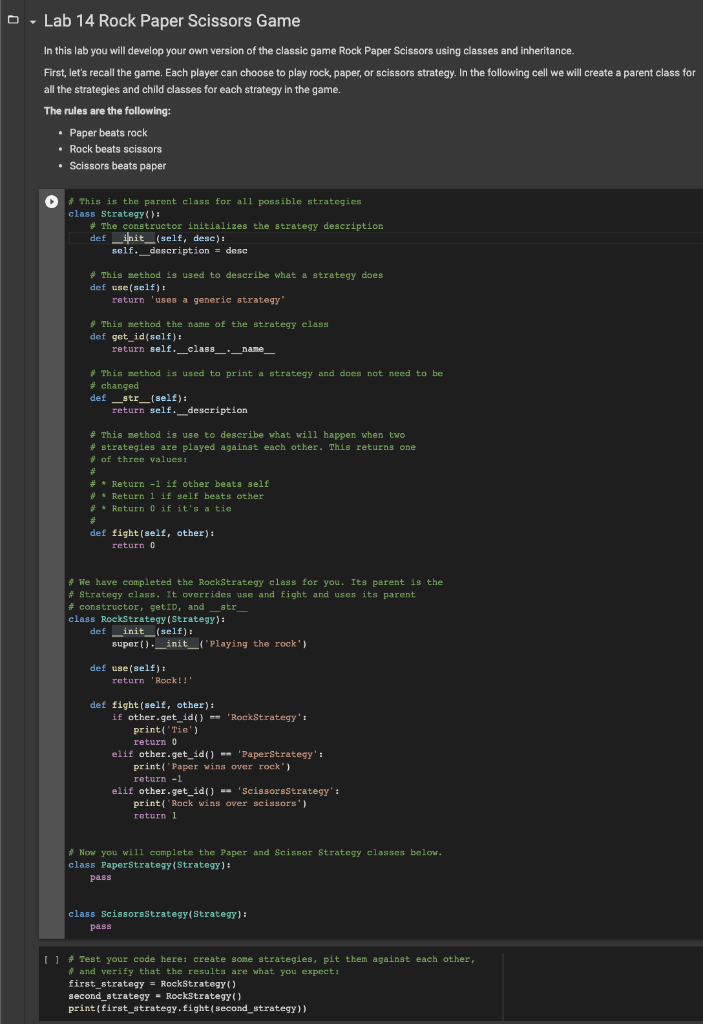 Solved o Lab 14 Rock Paper Scissors Game In this lab you | Chegg.com