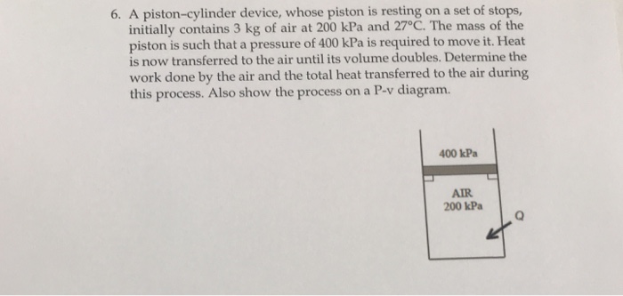 Solved 6. A piston-cylinder device, whose piston is resting | Chegg.com Solved 6. A piston-cylinder device, whose piston is resting | Chegg.com