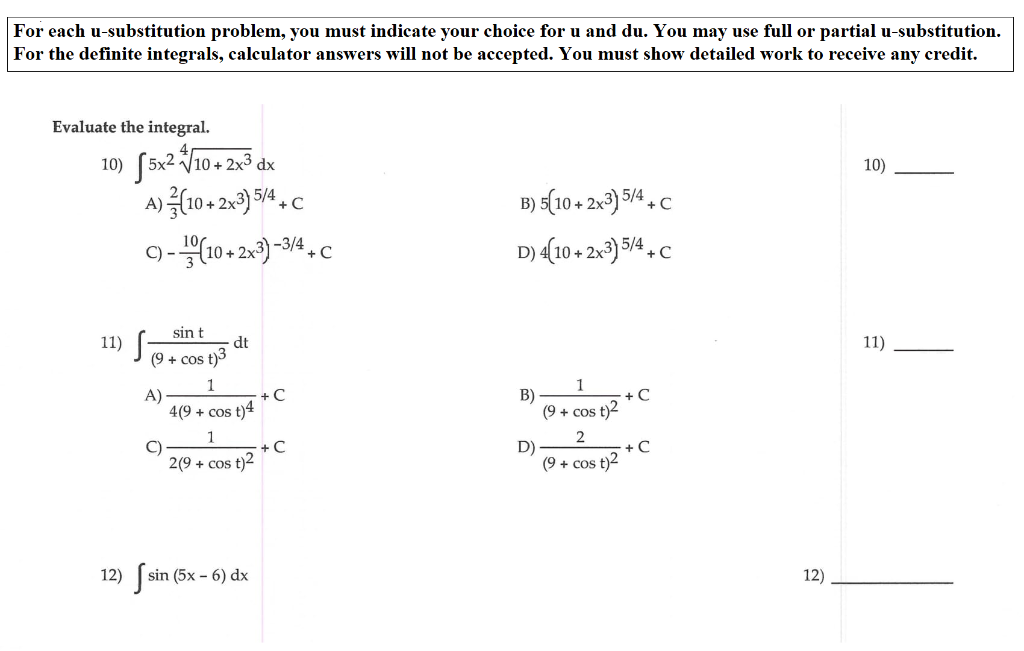 Solved For each u-substitution problem, you must indicate | Chegg.com