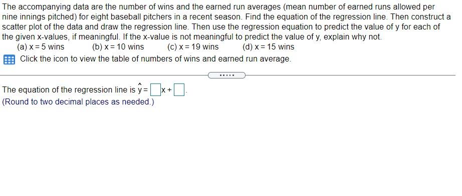 Solved The accompanying data are the number of wins and the | Chegg.com