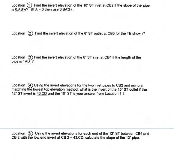 Solved Location Find the invert elevation of the 10" ST | Chegg.com