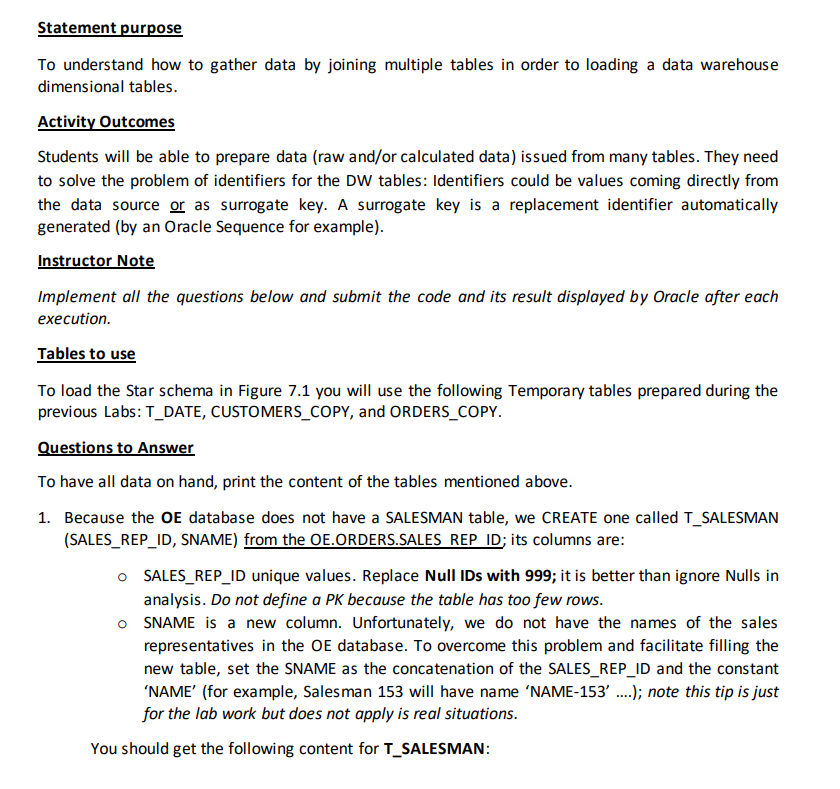 Statement purpose To understand how to gather data by | Chegg.com