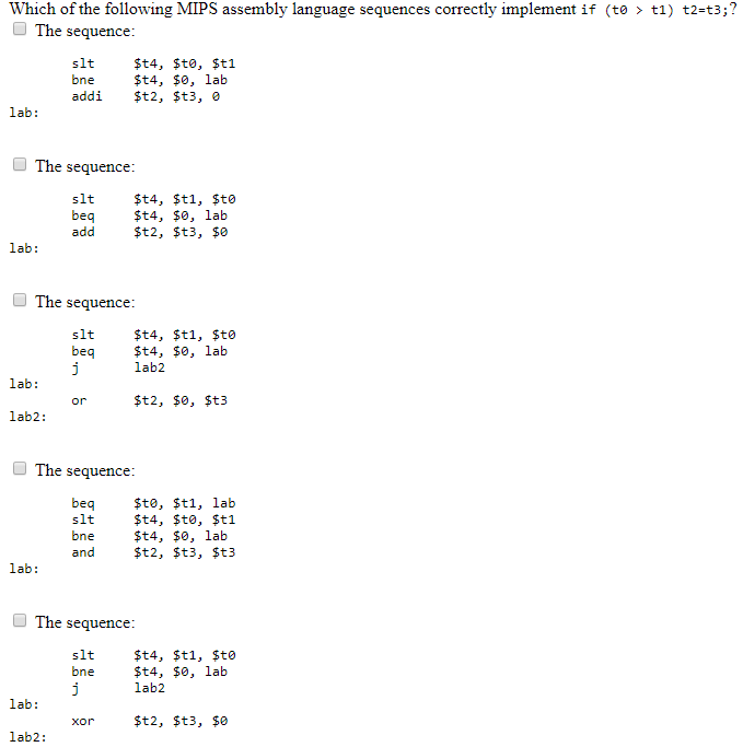 Solved Which of the following MIPS assembly language | Chegg.com