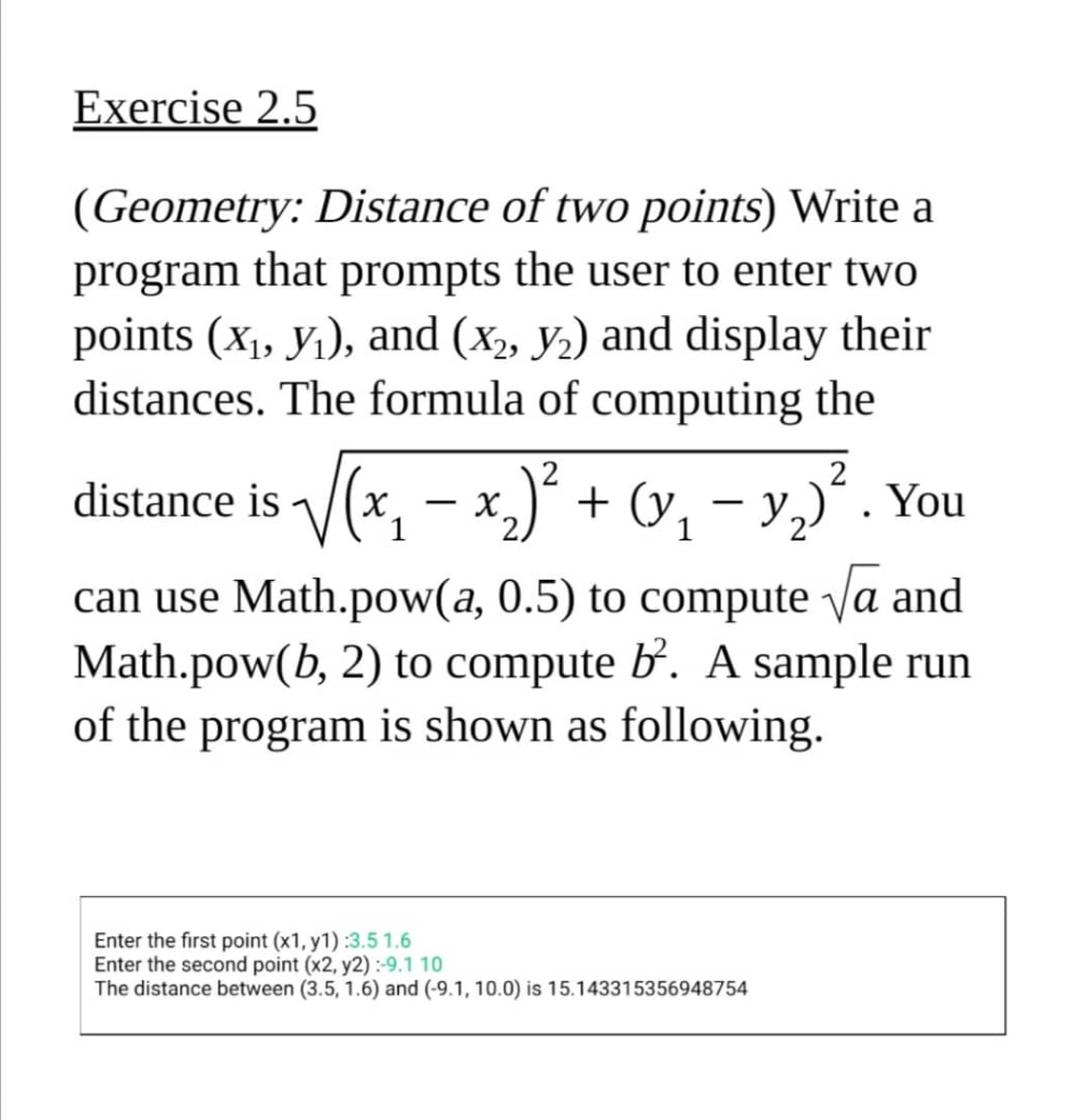 Solved Exercise 2.5 (Geometry: Distance of two points) Write | Chegg.com