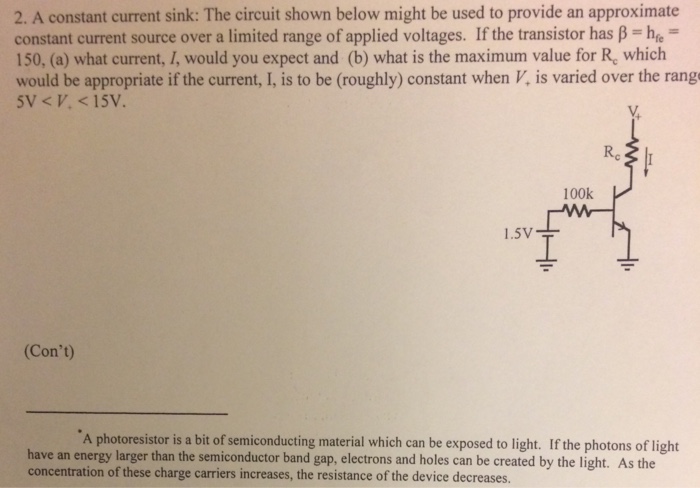 Solved 2. A constant current sink: The circuit shown below | Chegg.com