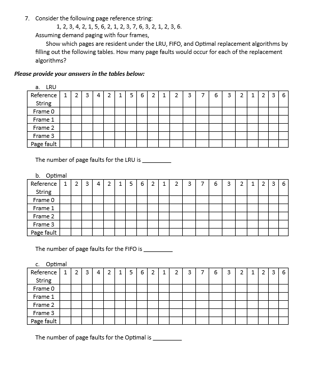 Solved 7. Consider the following page reference string: | Chegg.com