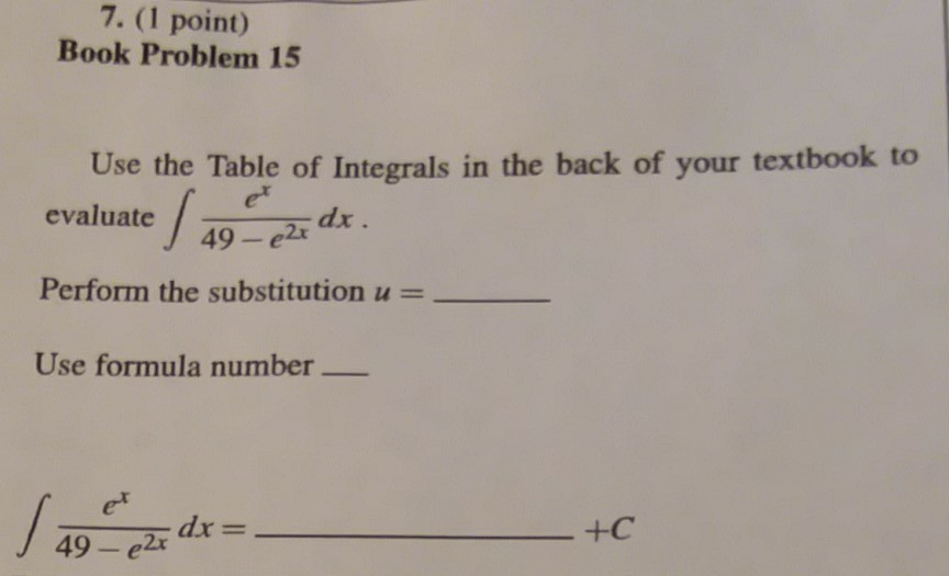 Solved 7. (1 point) Book Problem 15 Use the Table of | Chegg.com