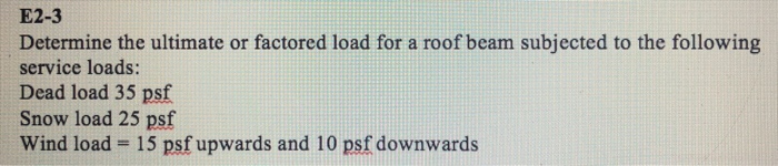 Solved E2-3 Determine the ultimate or factored load for a | Chegg.com