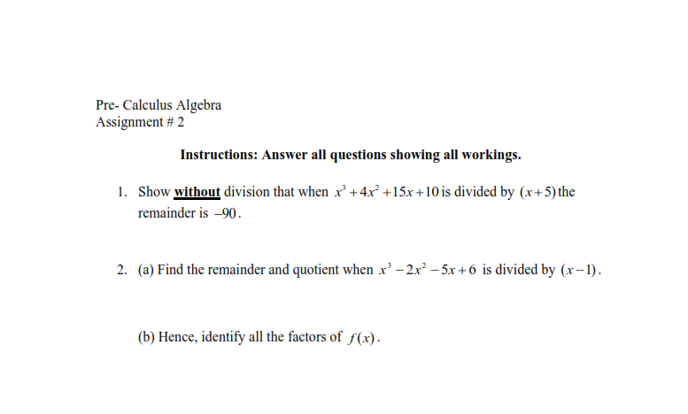 Solved Pre- Calculus Algebra Assignment \# 2 Instructions: | Chegg.com