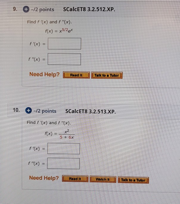 Solved 9. + -12 points SCalcET8 3.2.512.XP. Find f '(x) and | Chegg.com Solved 9. + -12 points SCalcET8 3.2.512.XP. Find f '(x) and | Chegg.com