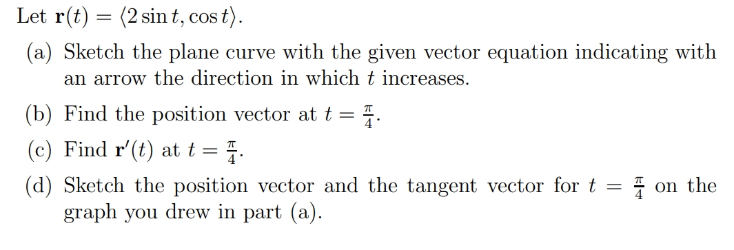 Solved Let r(t)=(:2sint,cost:).(a) ﻿Sketch the plane curve | Chegg.com