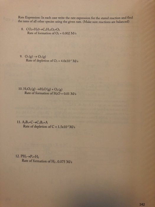 Solved Rate Expression: In each case write the rate | Chegg.com
