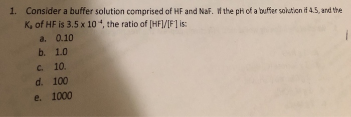 Solved consider a buffer solution comprised of HF and NaF if | Chegg.com