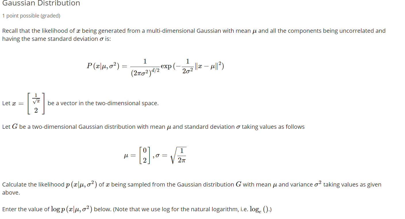 Gaussian Distribution 1 point possible (graded) | Chegg.com
