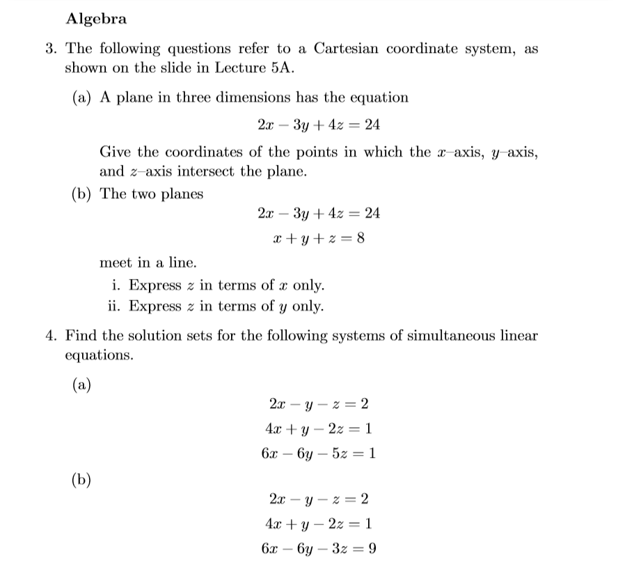 Solved Algebra 3. The following questions refer to a | Chegg.com