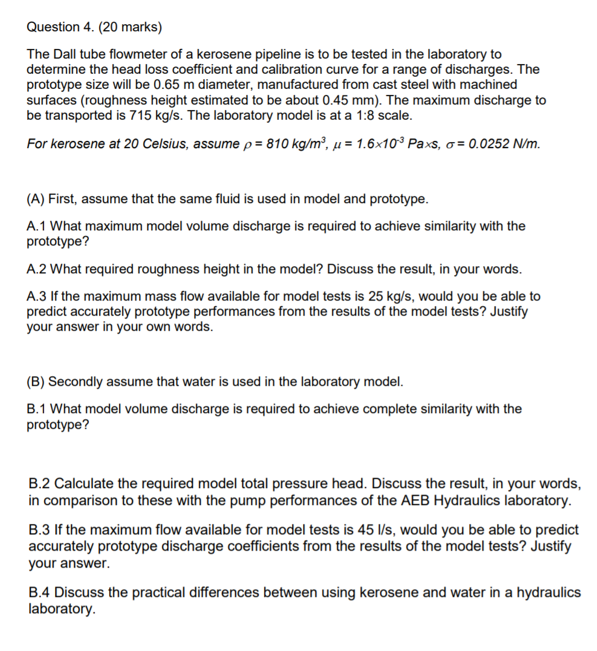 Question 4. (20 marks) The Dall tube flowmeter of a | Chegg.com