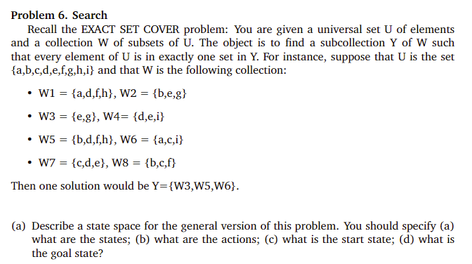 Solved = Problem 6. Search Recall the EXACT SET COVER | Chegg.com