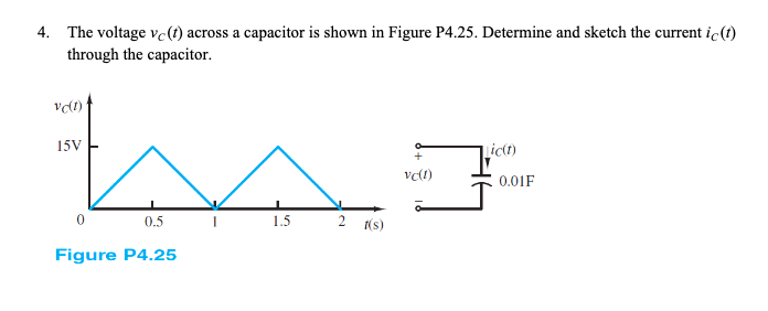 Solved 4. The voltage vC(t) across a capacitor is shown in | Chegg.com
