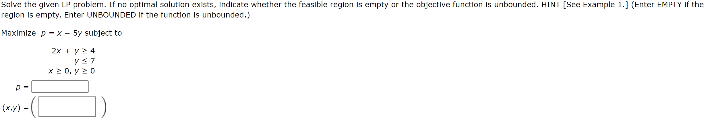 Solved Maximize p=x-5y ﻿subject to | Chegg.com