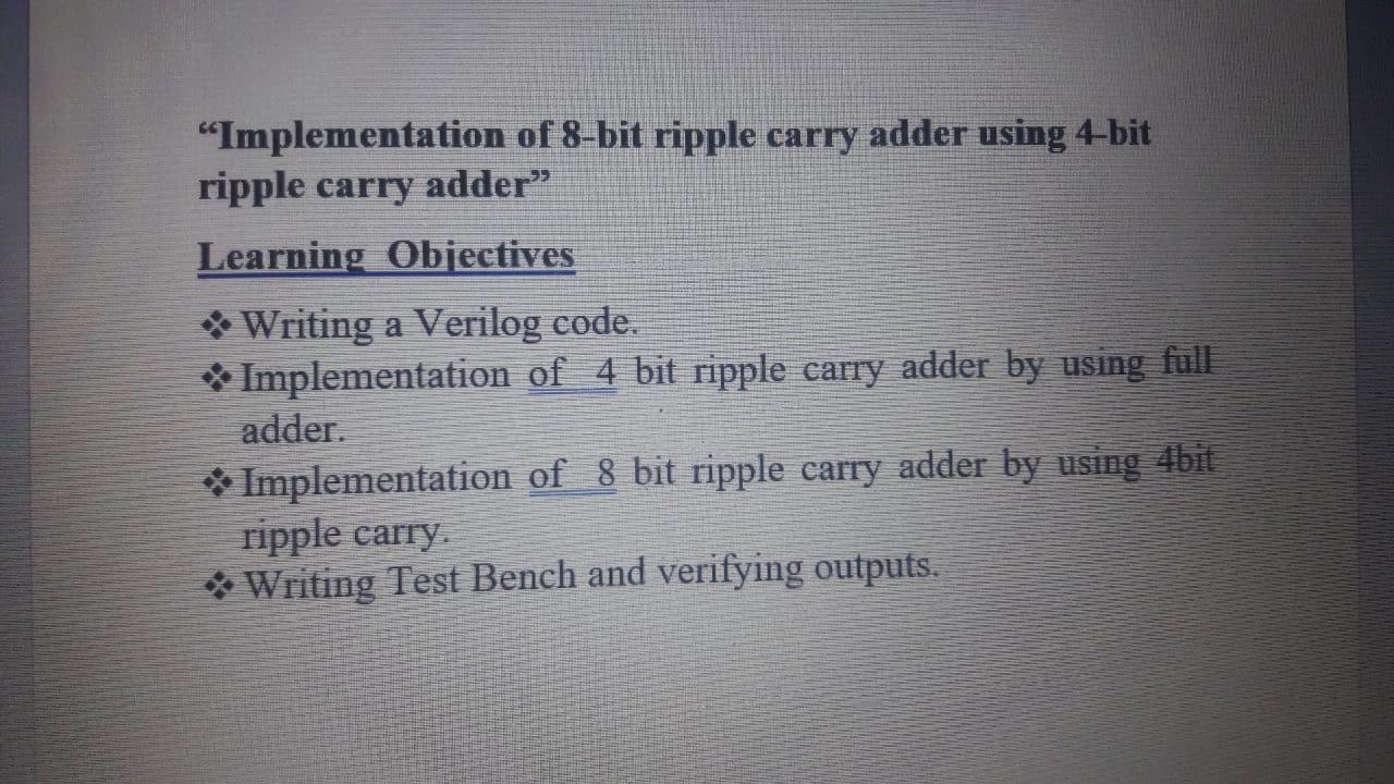 Solved "Implementation of 8-bit ripple carry adder using | Chegg.com