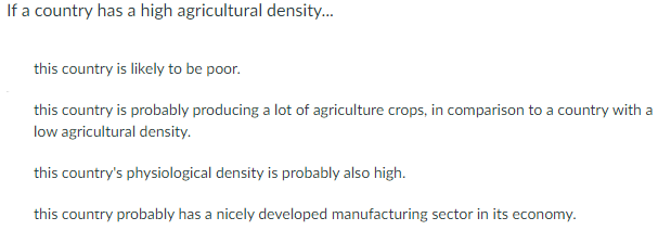 Solved If a country has a high agricultural density... this | Chegg.com