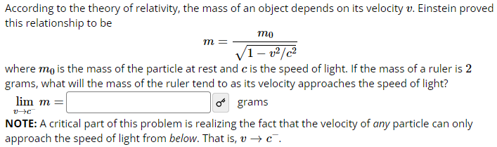 Solved According to the theory of relativity, the mass of an | Chegg.com