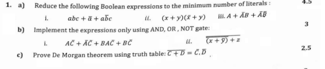 Solved 4.5 3 1. a) Reduce the following Boolean expressions | Chegg.com