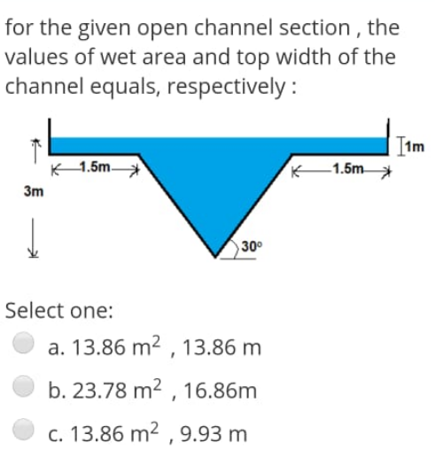 Solved for the given open channel section, the values of wet | Chegg.com