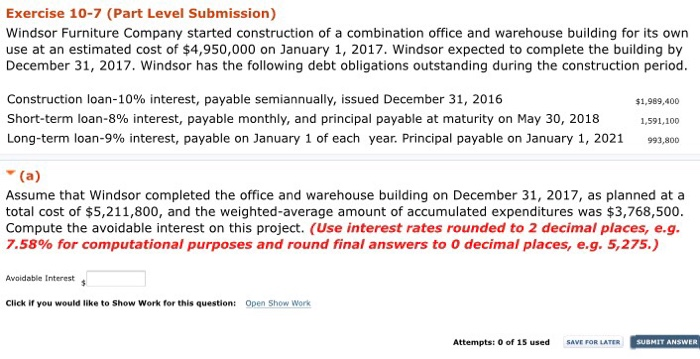Solved Exercise 10-7 (Part Level Submission) Windsor | Chegg.com