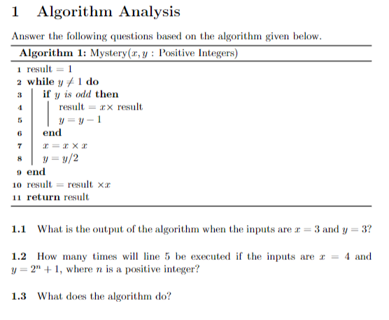 Solved 3 1 Algorithm Analysis Answer the following questions | Chegg.com