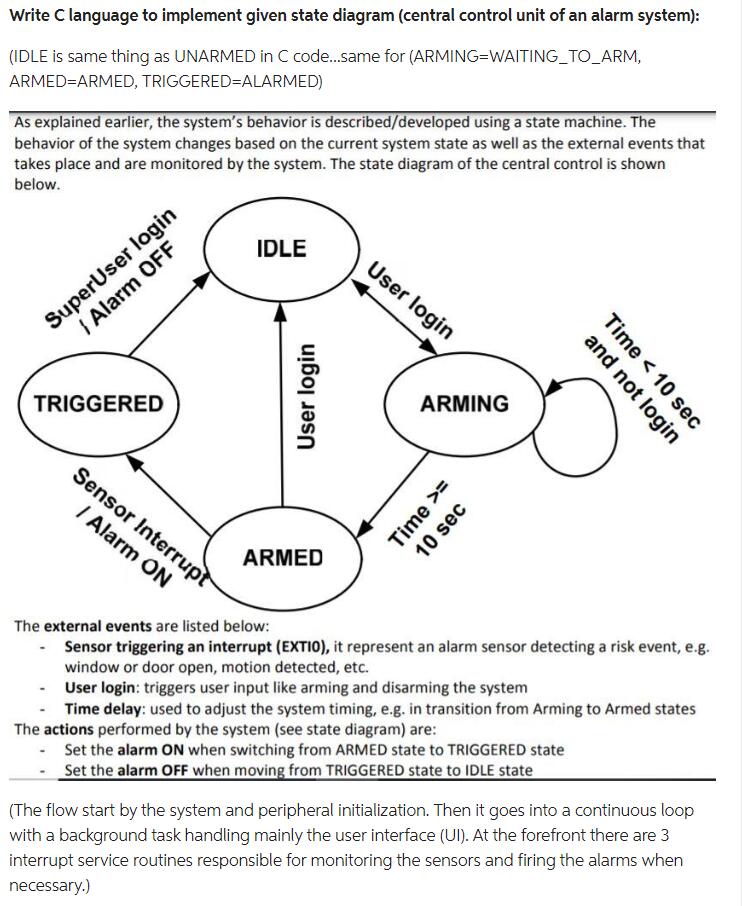 Solved Write C language to implement given state diagram | Chegg.com
