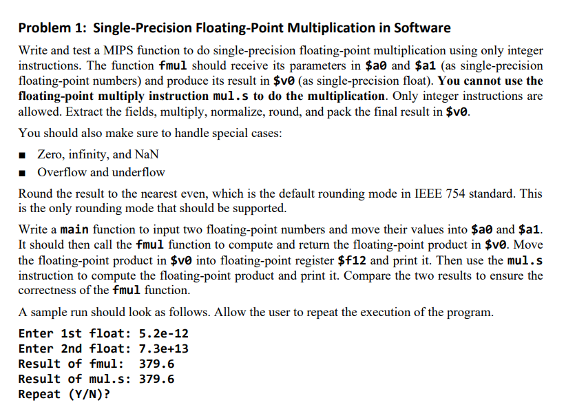 Solved Problem 1: Single-Precision Floating-Point | Chegg.com
