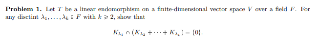 Solved Problem 1. Let T be a linear endomorphism on a | Chegg.com