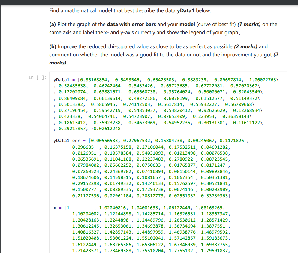 Solved Find a mathematical model that best describe the data | Chegg.com