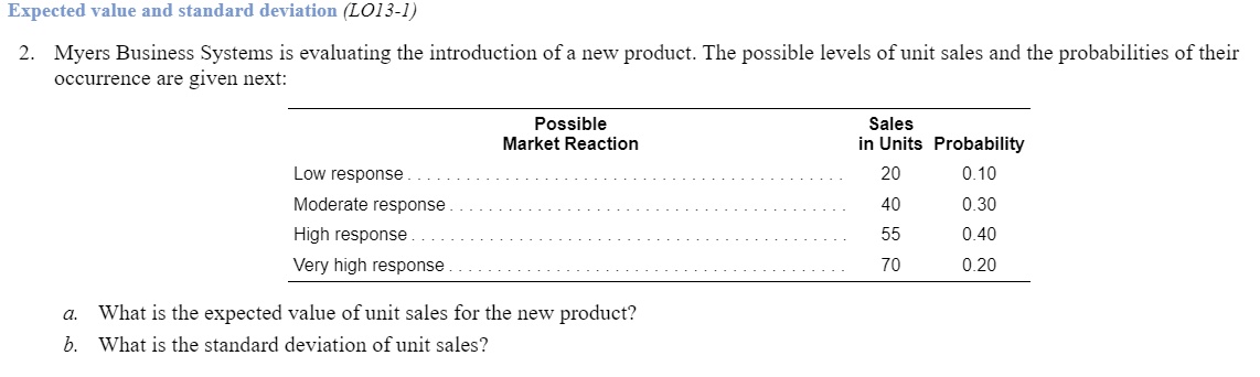 Solved ected value and standard deviation (LO13-1) Myers | Chegg.com