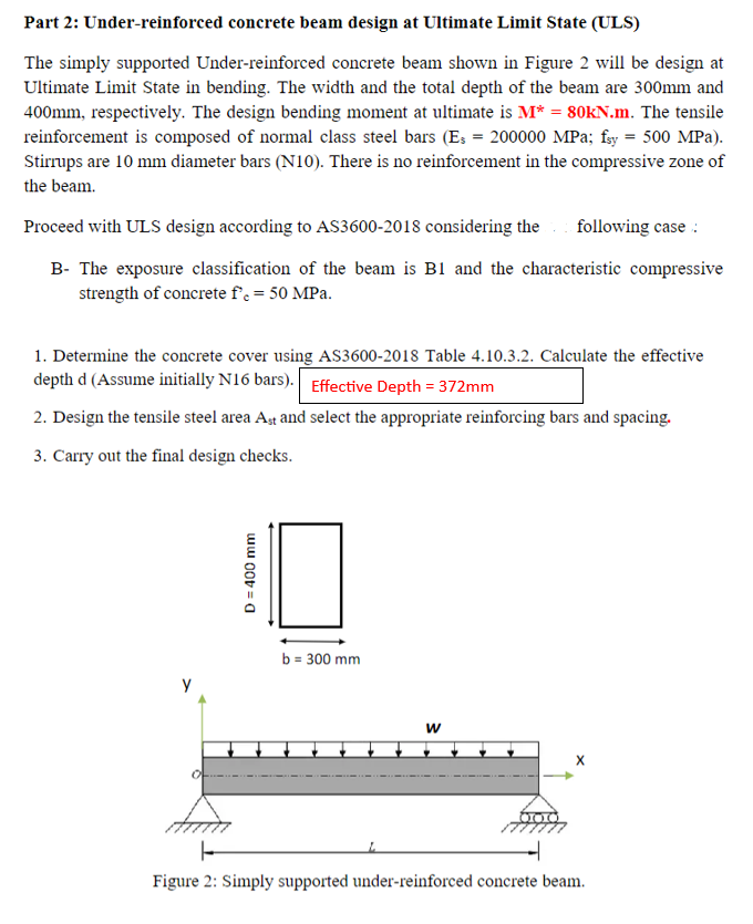 Solved Part 2: Under-reinforced concrete beam design at | Chegg.com